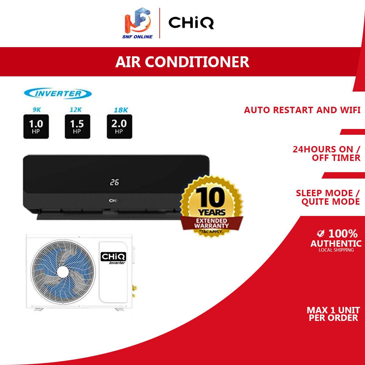 CHiQ Smart Elegant Inverter Air Conditioner CSDC-09DDE-BK (1.0HP) CSDC