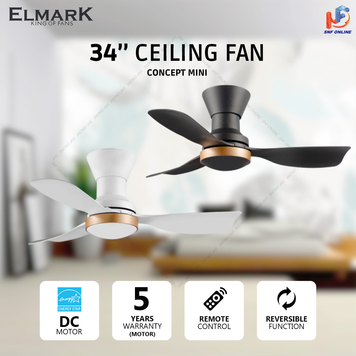Deka Kipas Siling 3 Blade 34” Concept Mini DC Motor Ceiling fan CONCEP