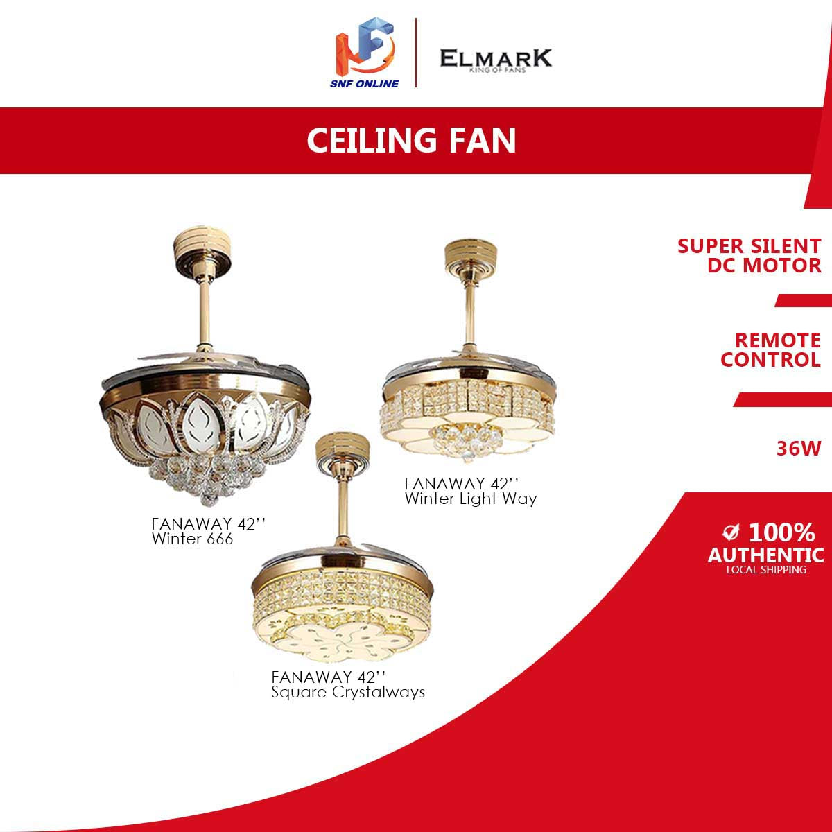 Elmark FANAWAY 42" Kipas Siling Motor DC Dengan Alat Kawalan Jauh WINT