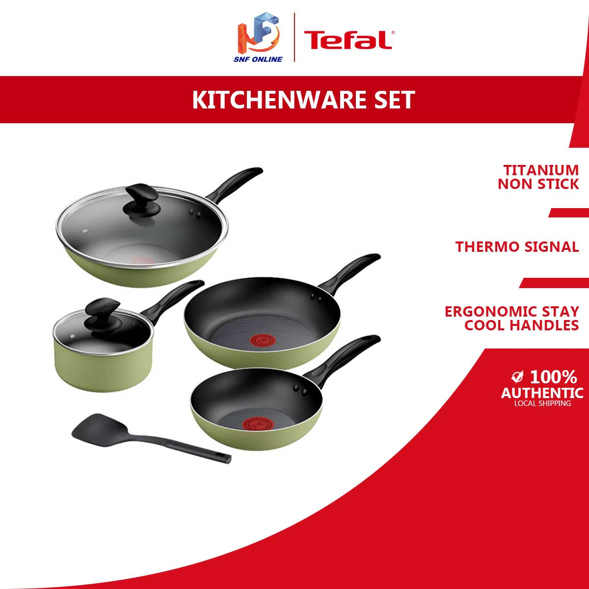 Tefal Set Kuali 7 PCS - Quickchef Cookware Set Moringa Green B957S795