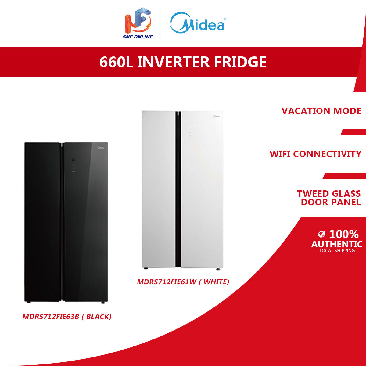 Midea 660L Side By Side Inverter Fridge WIFI Refrigerator Glass MDRS71