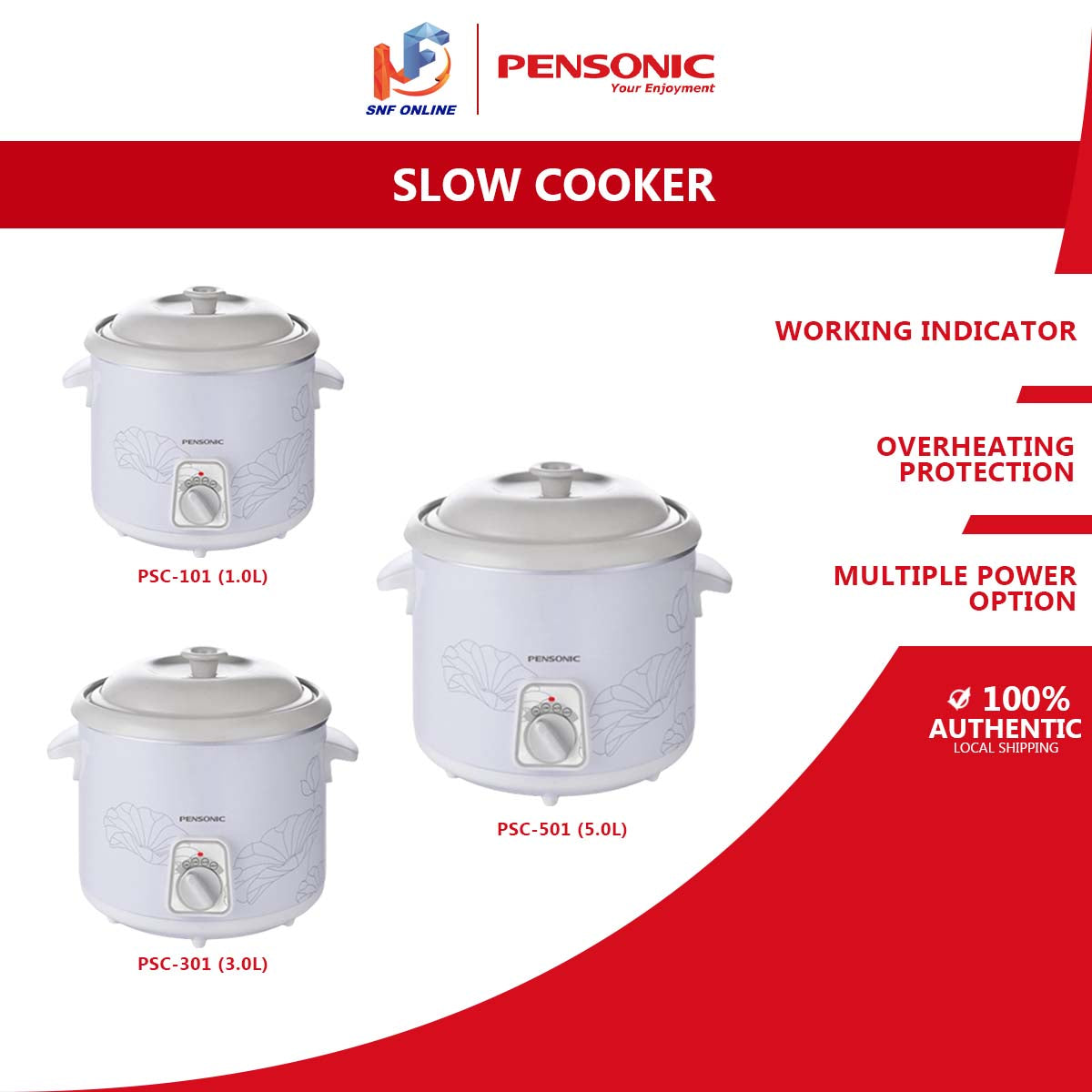 Pensonic Slow Cooker PSC-101 (1L) PSC-301 (3L) PSC-501 (5L)