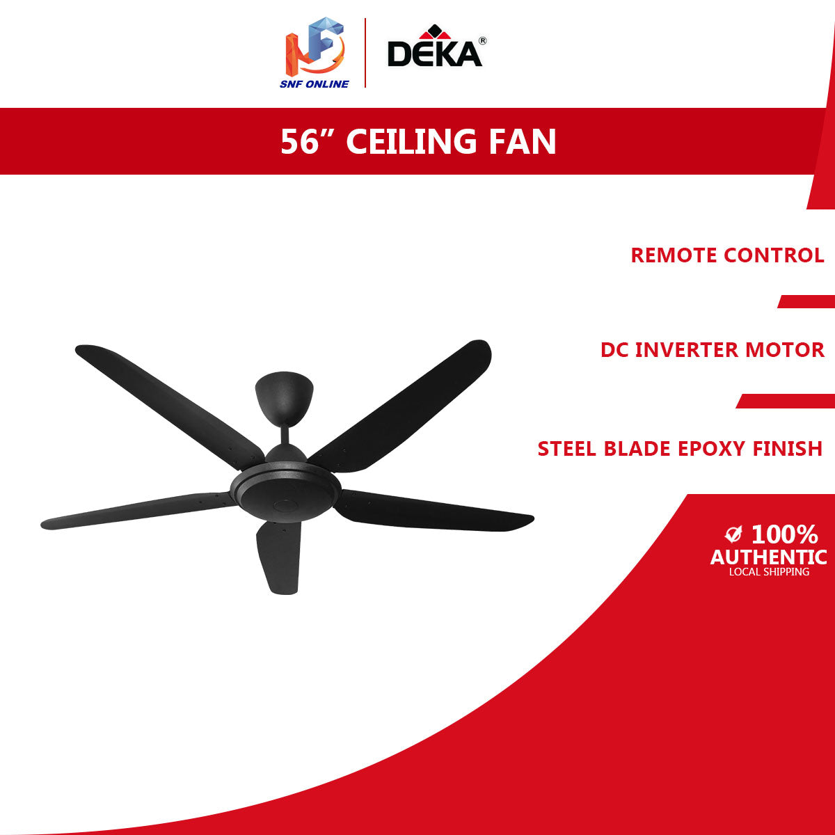 Deka 5 Blade Ceiling Fan DC Inverter with Remote Control 56” SCX56PRO
