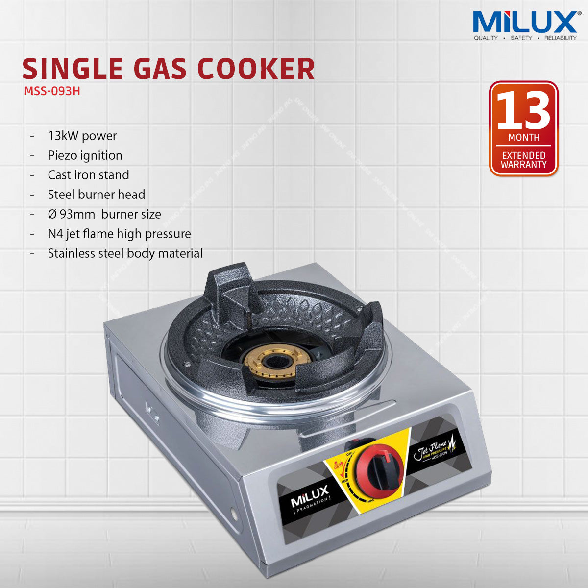 Milux High Pressure Gas Cooker MSS-093H