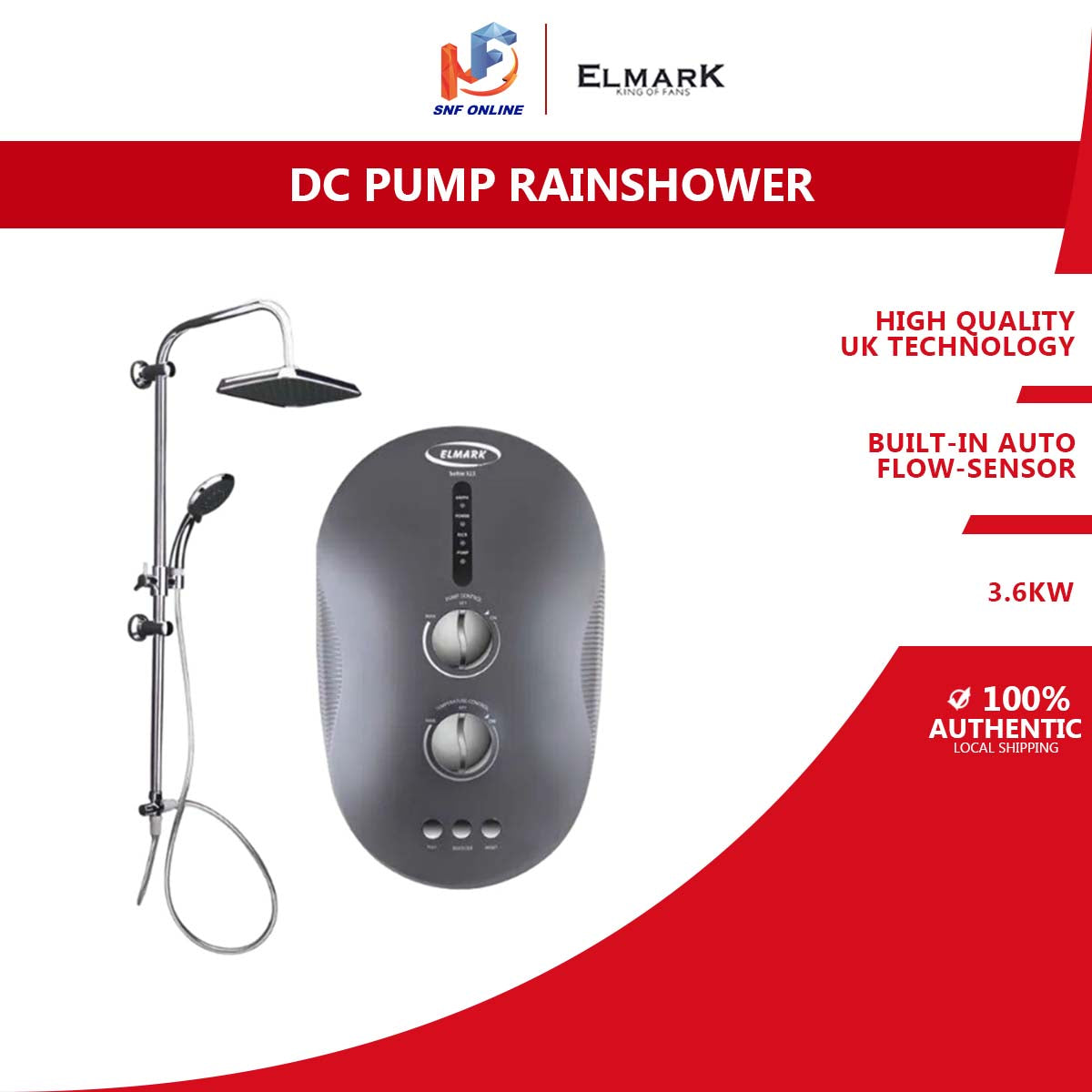 Elmark Rain Shower Water Heater With DC Pump SOFTIE 626 (MBK)