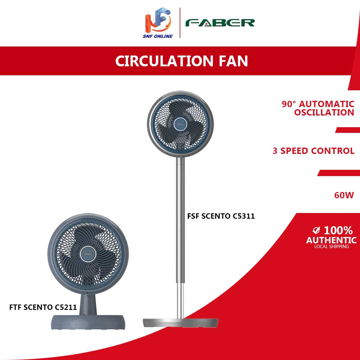 Faber Circulation Table Fan FTF SCENTO C5211 / Stand Fan FSF SCENTO C5