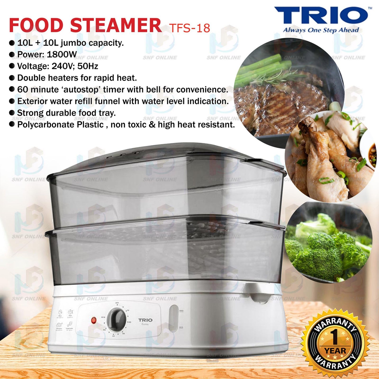 Trio Pengukus Makanan Food Steamer 2 Tier 20L TFS18 TFS-18 Pengukus Ma