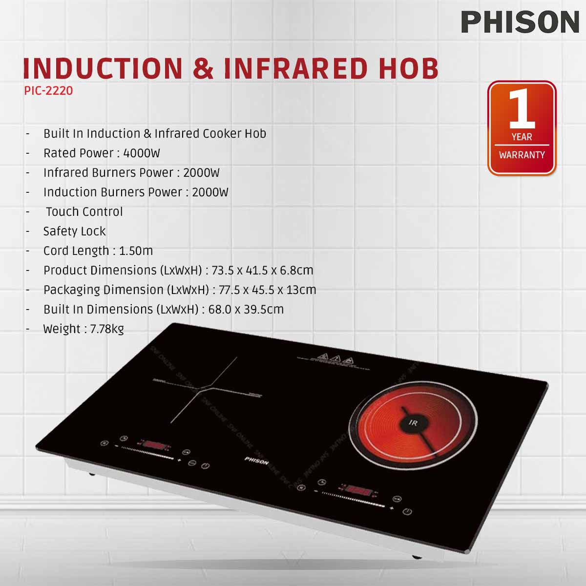 Phison Dapur Memasak 2 Burner 2000W + 2000W Built In Induction & Infra