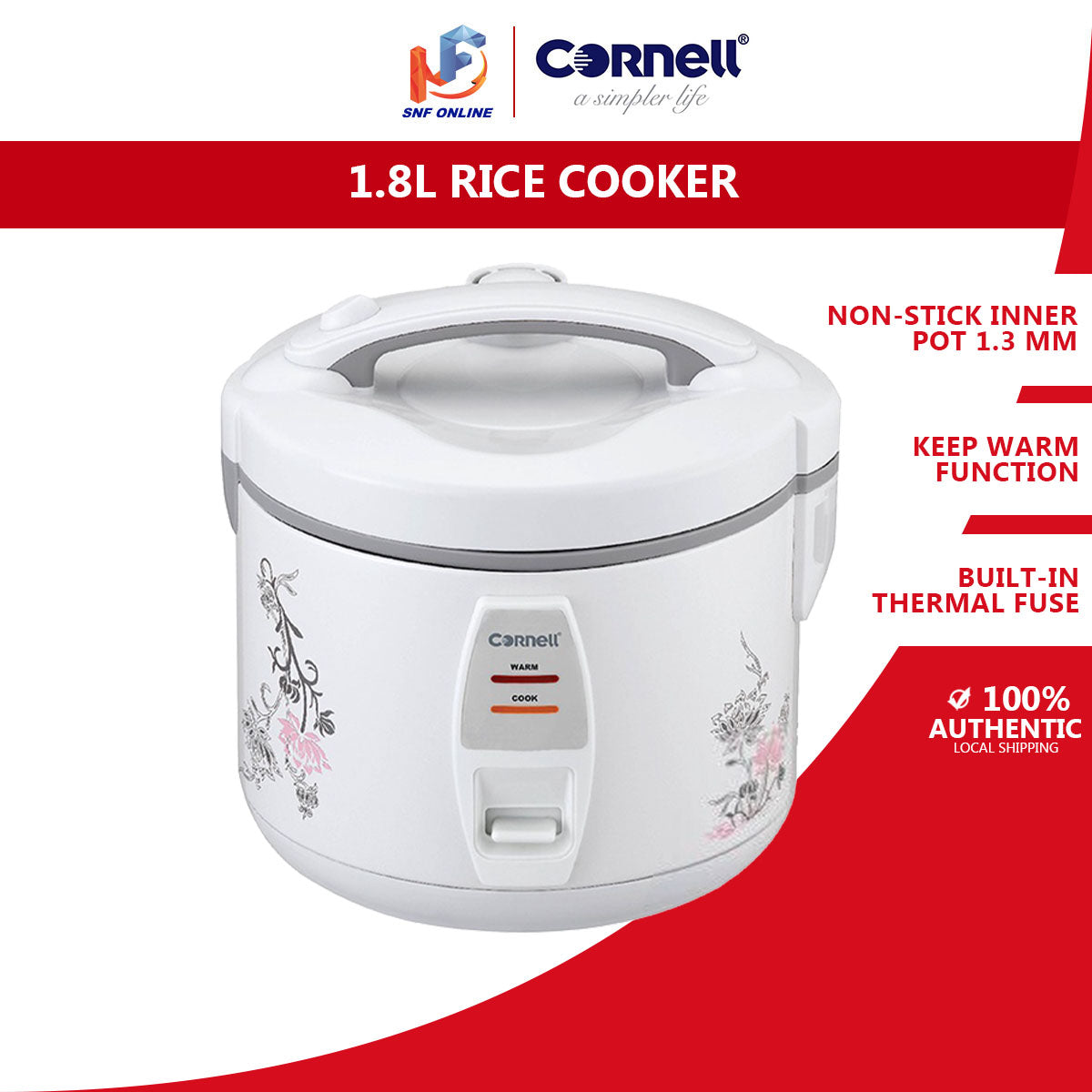 Cornell Jar Rice Cooker 1.8L CRC-JE180